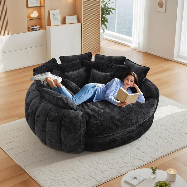 Oversized Upholstered Round Sofa Bed, Circle Chaise Lounge Chair Indoo ...