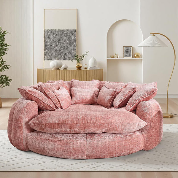 Oversized Upholstered Round Sofa Bed, Circle Chaise Lounge Chair Indoo ...